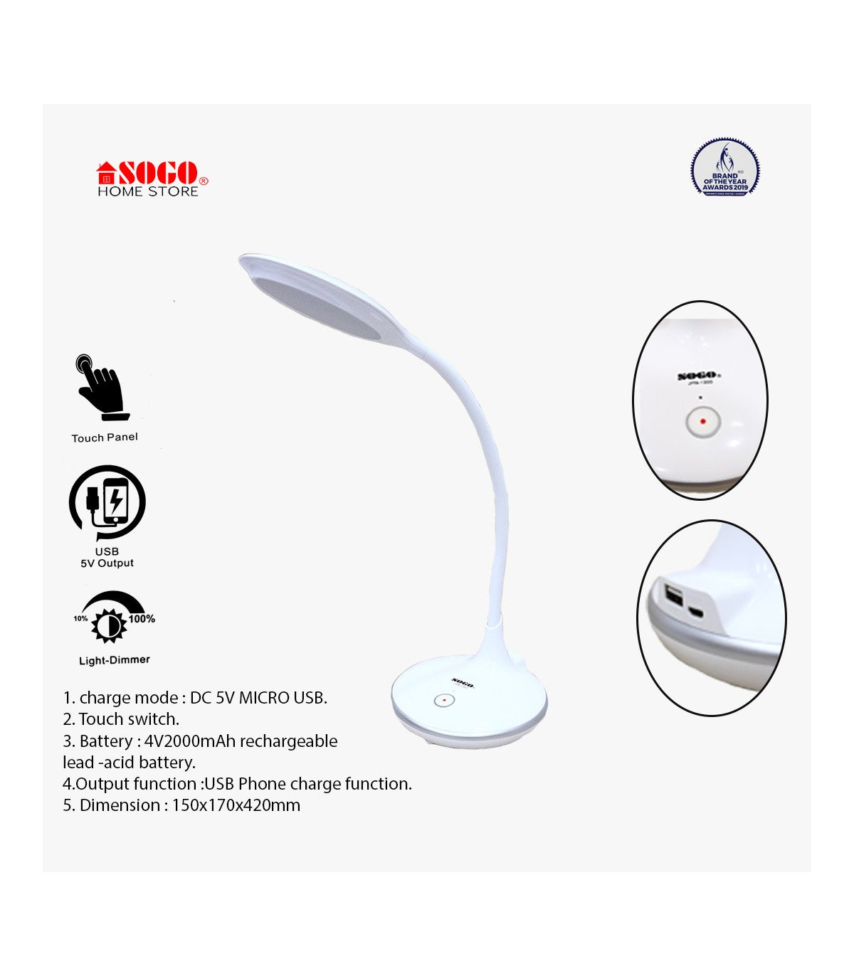 Sogo Rechargeable Table Or Desk Lamp (JPN-1300) – Sogo Home Store